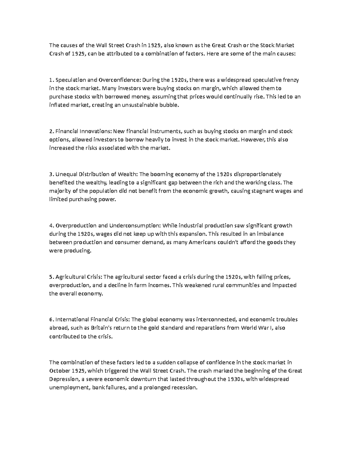 The wall street crash - The causes of the Wall Street Crash in 1929 ...