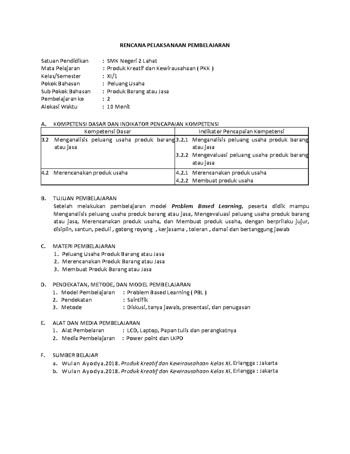 Rpp pjbl pkk - model rencana pembelajaran - RENCANA PELAKSANAAN ...