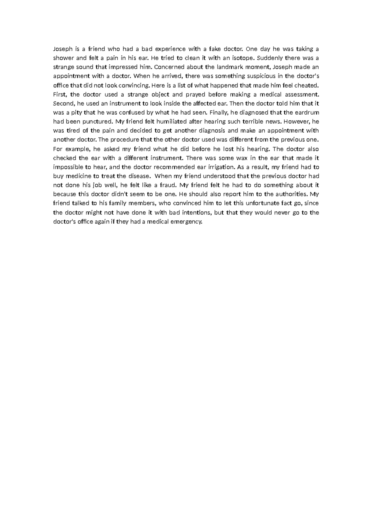 Paragraph - DIDACTIC MATERIAL - Joseph is a friend who had a bad ...