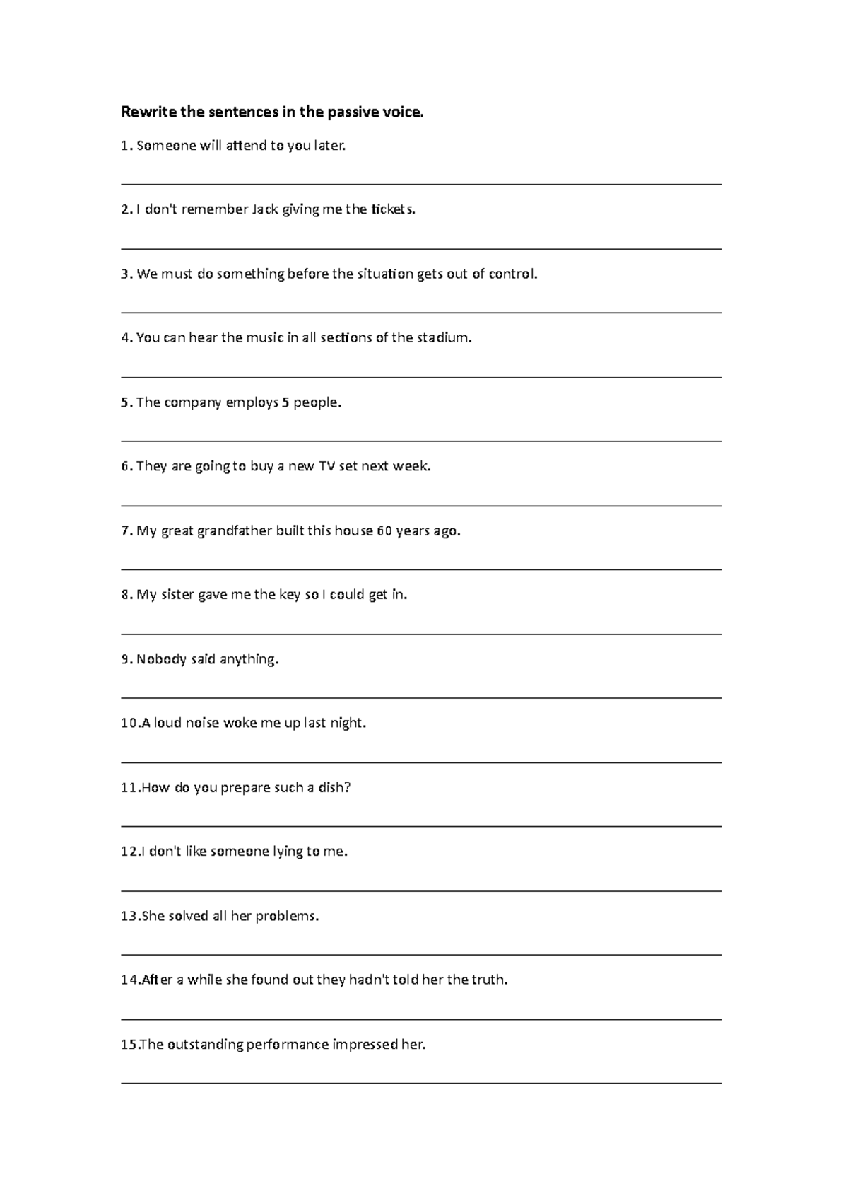 Passive voice ex - nnn - Rewrite the sentences in the passive voice ...