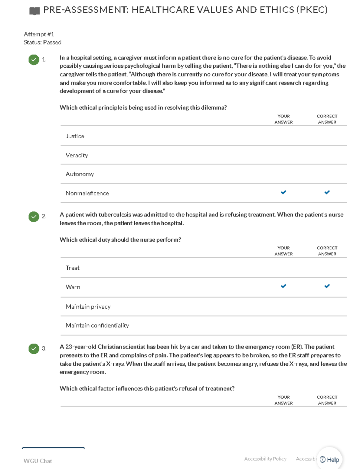 C426 Healthcare Values and Ethics Pre assessment - PRE-ASSESSMENT: HEALTHCARE VALUES AND ETHICS ...