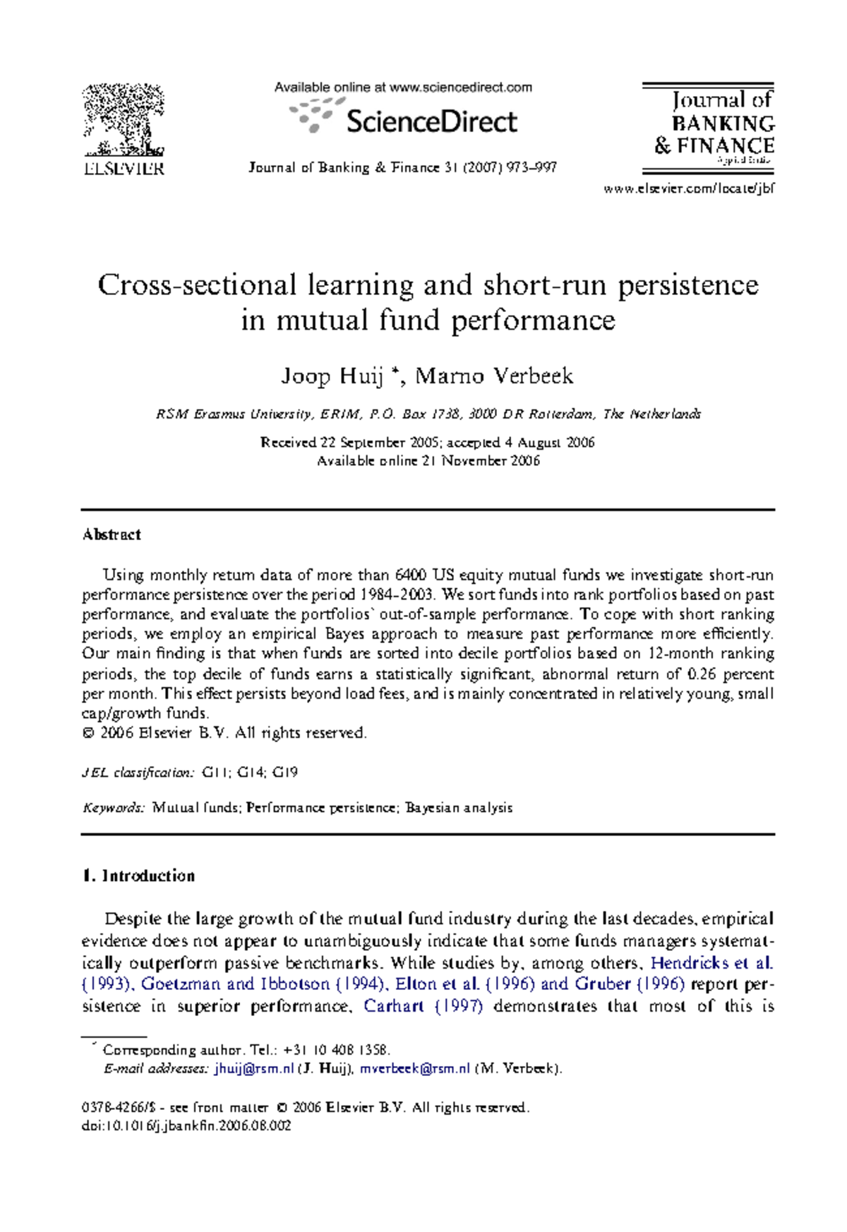 Cross-sectional learning and short-run persistence in mutual fund ...