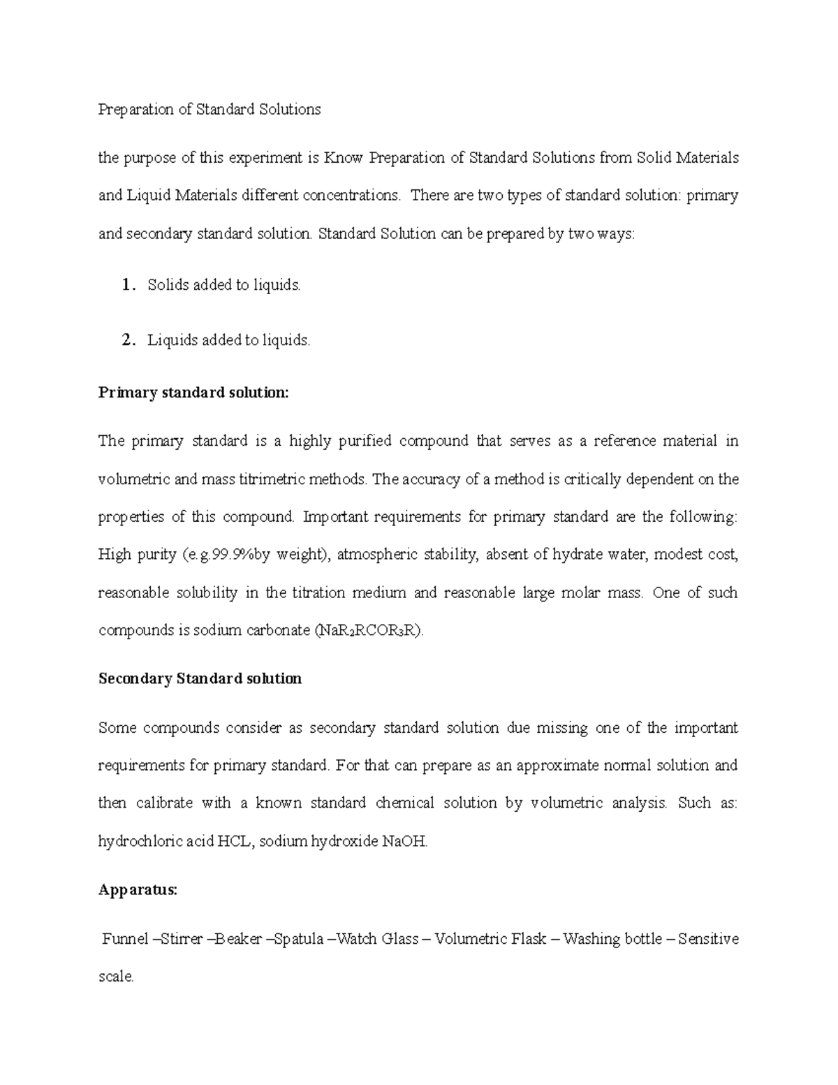 Preparation of Standard Solutions - There are two types of standard ...
