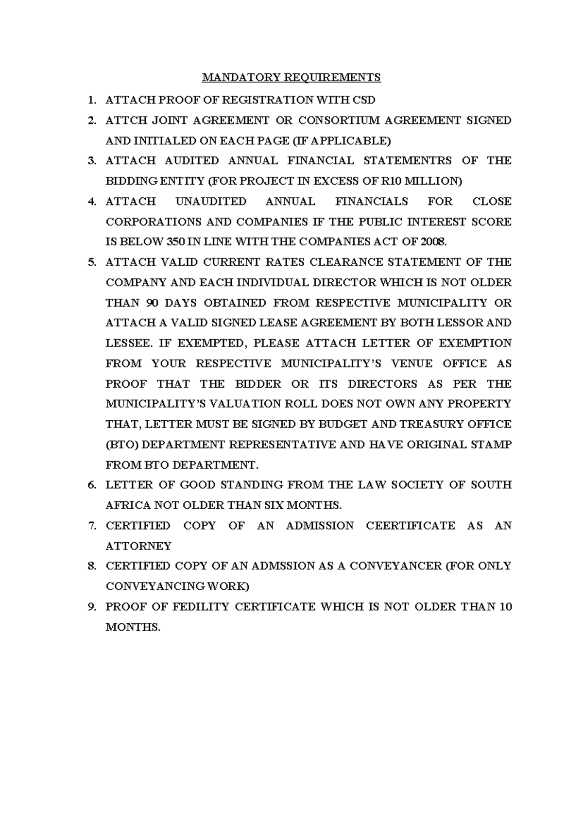 Mandatory Requirements - MANDATORY REQUIREMENTS 1. ATTACH PROOF OF ...