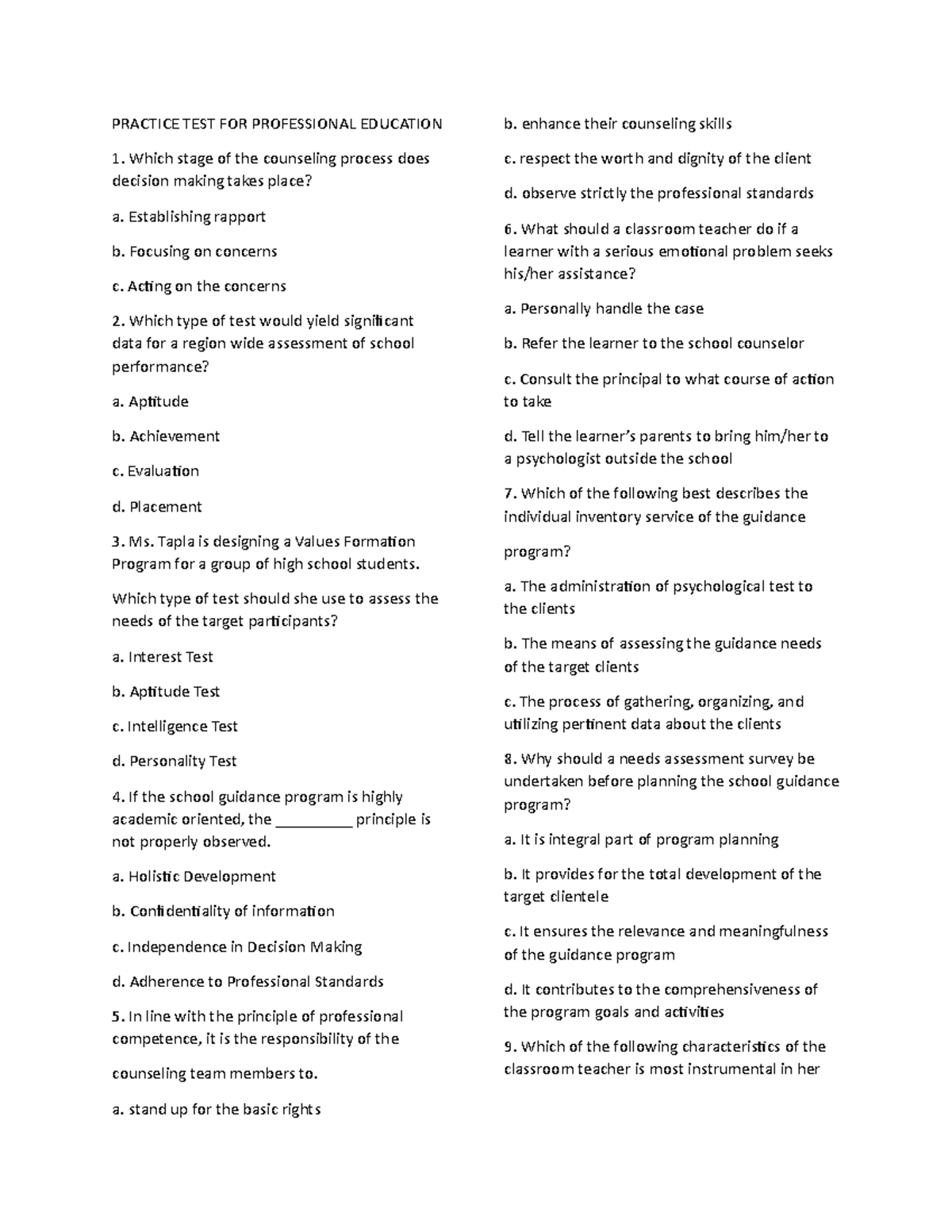 Profed 4 - let reviewer - PRACTICE TEST FOR PROFESSIONAL EDUCATION ...