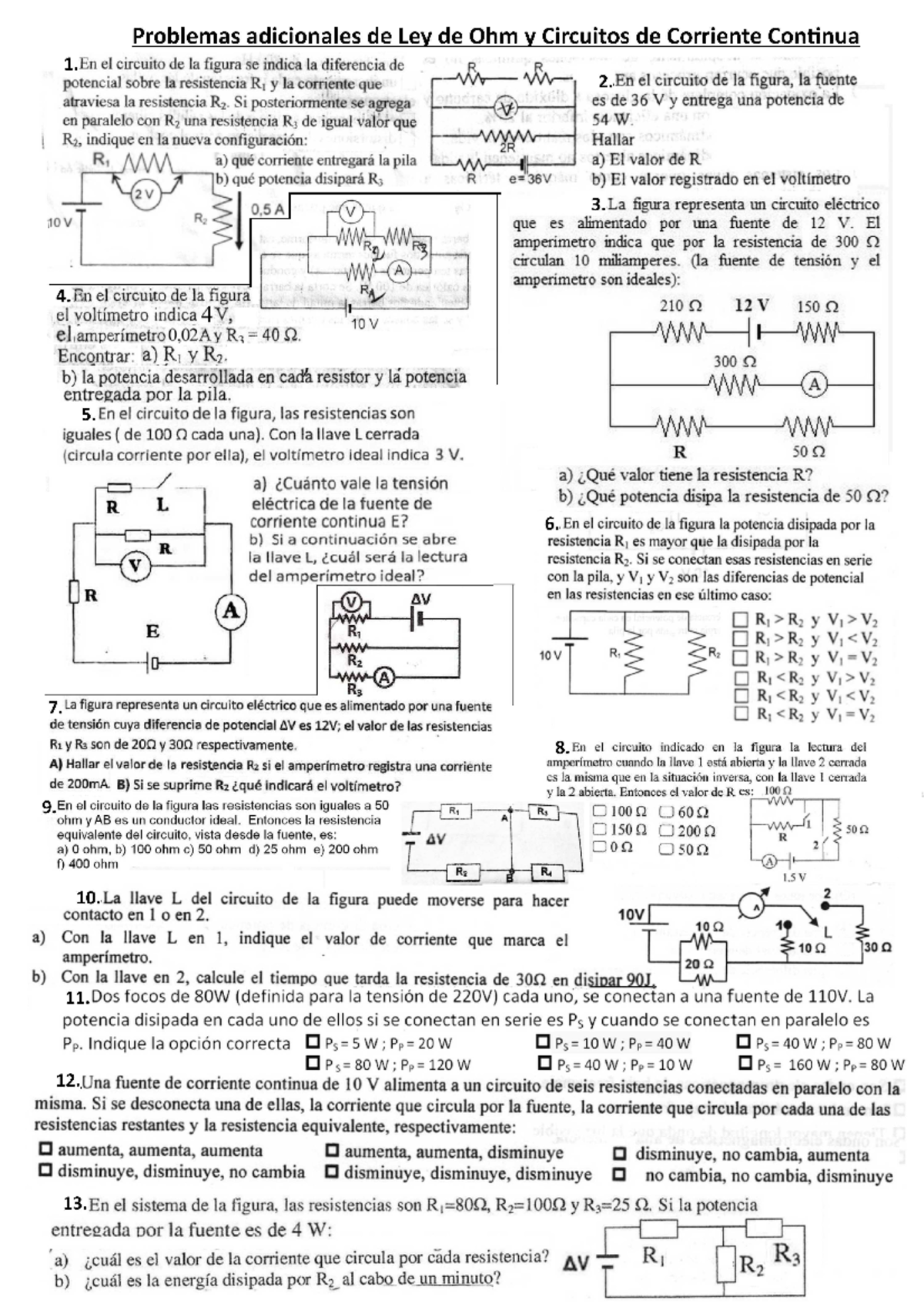 Seleccion circuitos - Problemas adicionales de Ley de Ohm y Circuitos de Corriente Continua 1 el ...