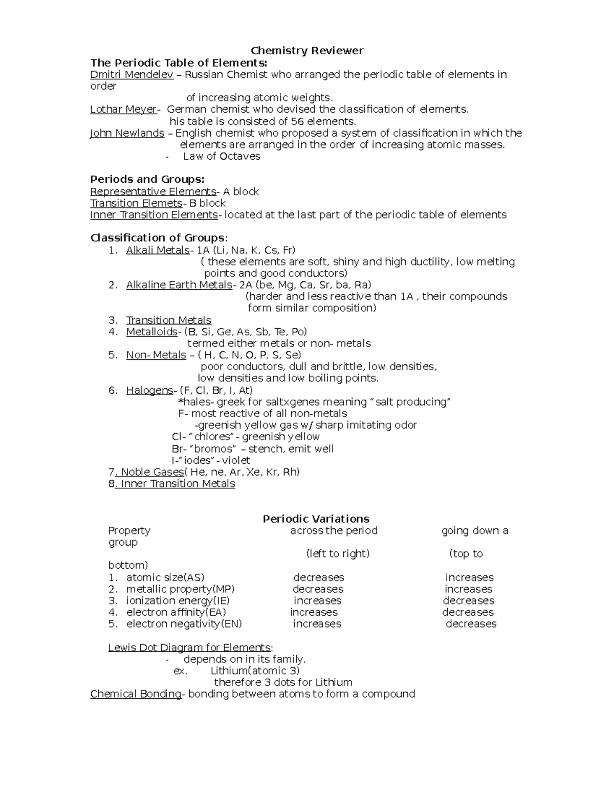 7454209-Chemistry-Reviewer - Chemistry Reviewer The Periodic Table of ...