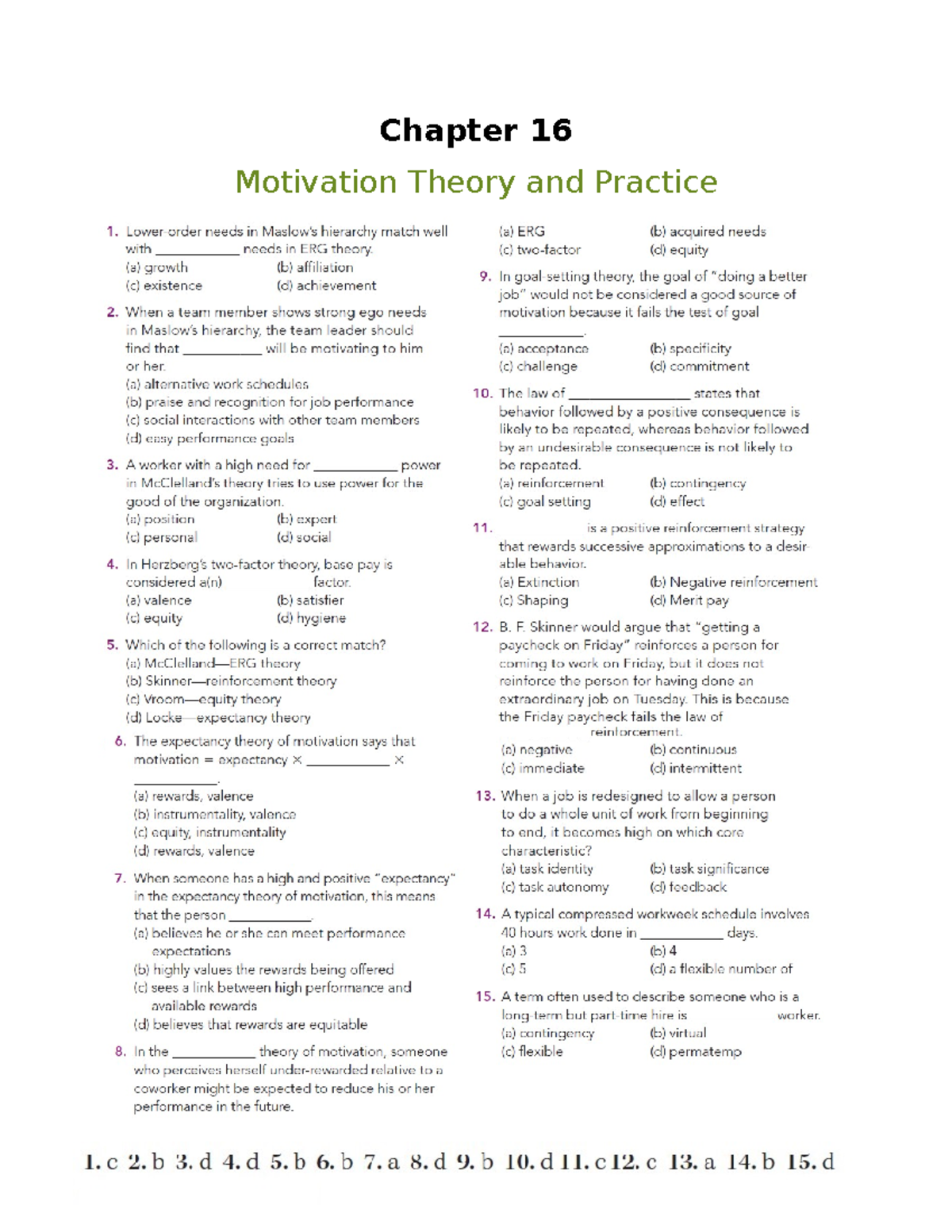Chapter 16 solutions - Introduction to Management - Contemporary ...