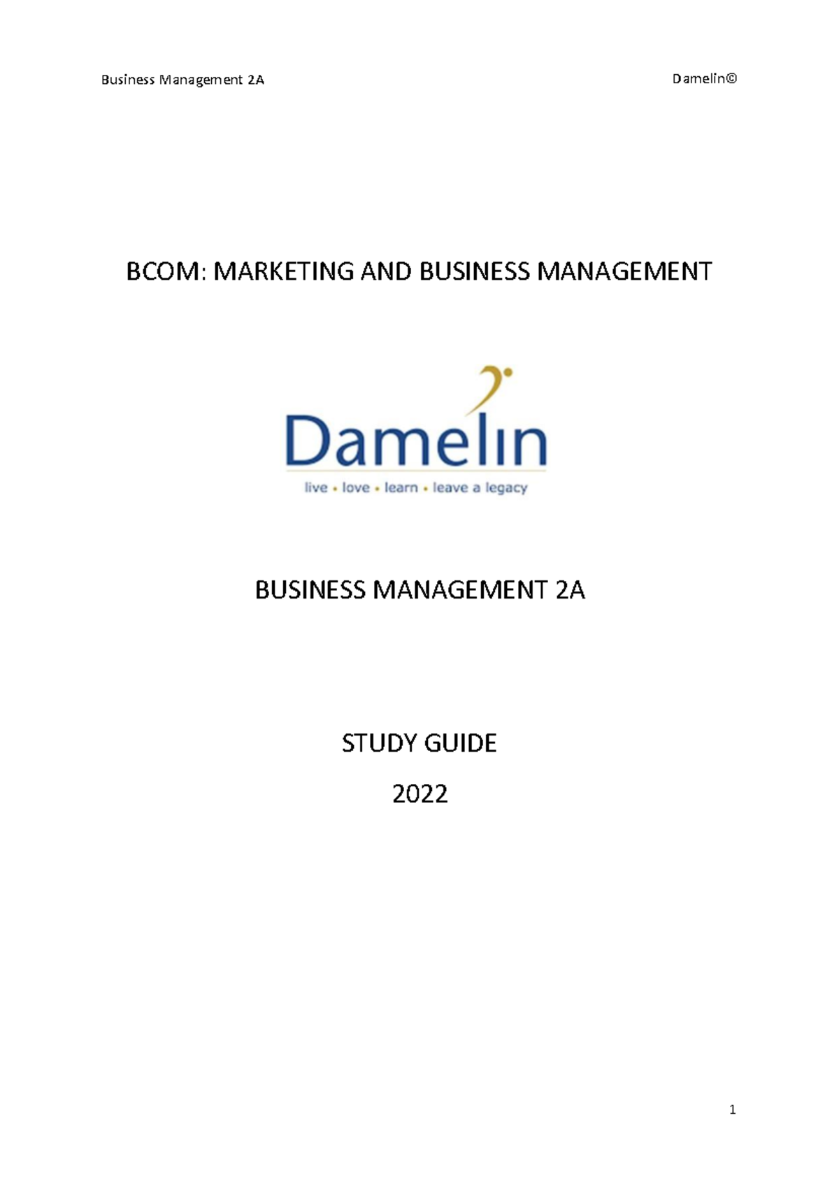 Business management study guide - BCOM: MARKETING AND BUSINESS ...