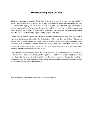 Speech on War: Devastating Impact of war by Gary G. C - The Devastating ...