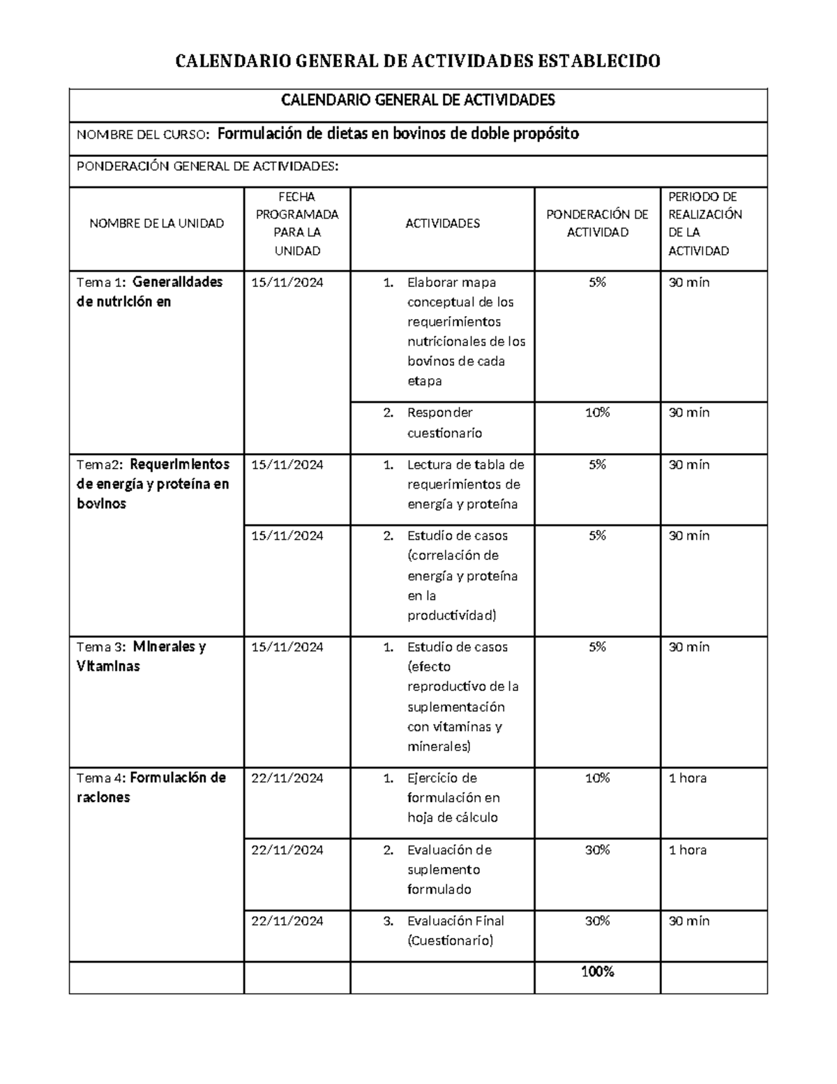 E2-Calendario general de actividades - CALENDARIO GENERAL DE ...
