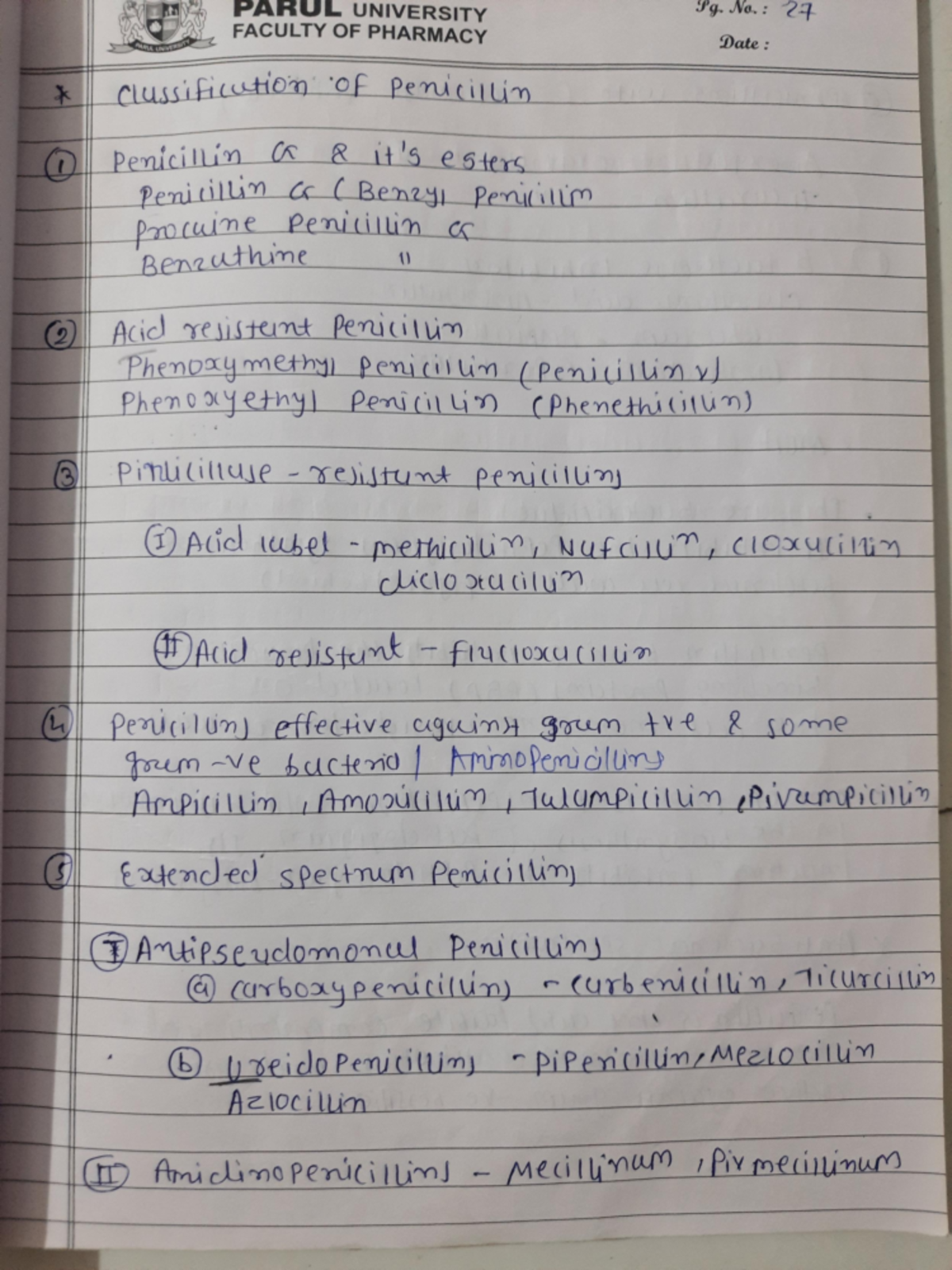 Classification of penicillin - Pharmacy - Studocu