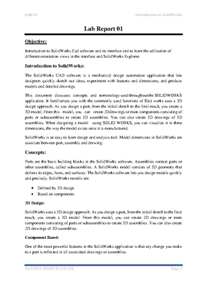 Lab 1 - Introduction to solid works - Introduction to Solid Work ...