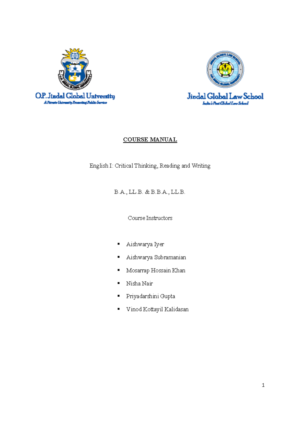 English 1 Course Manual - COURSE MANUAL English I: Critical Thinking ...