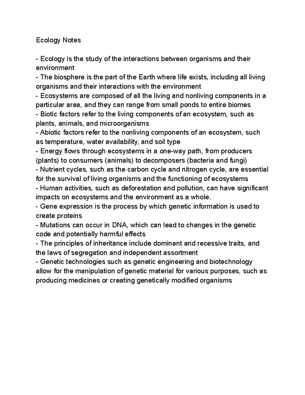 AP Biology Notes on Ecology - Ecology Notes Ecology is the study of the ...