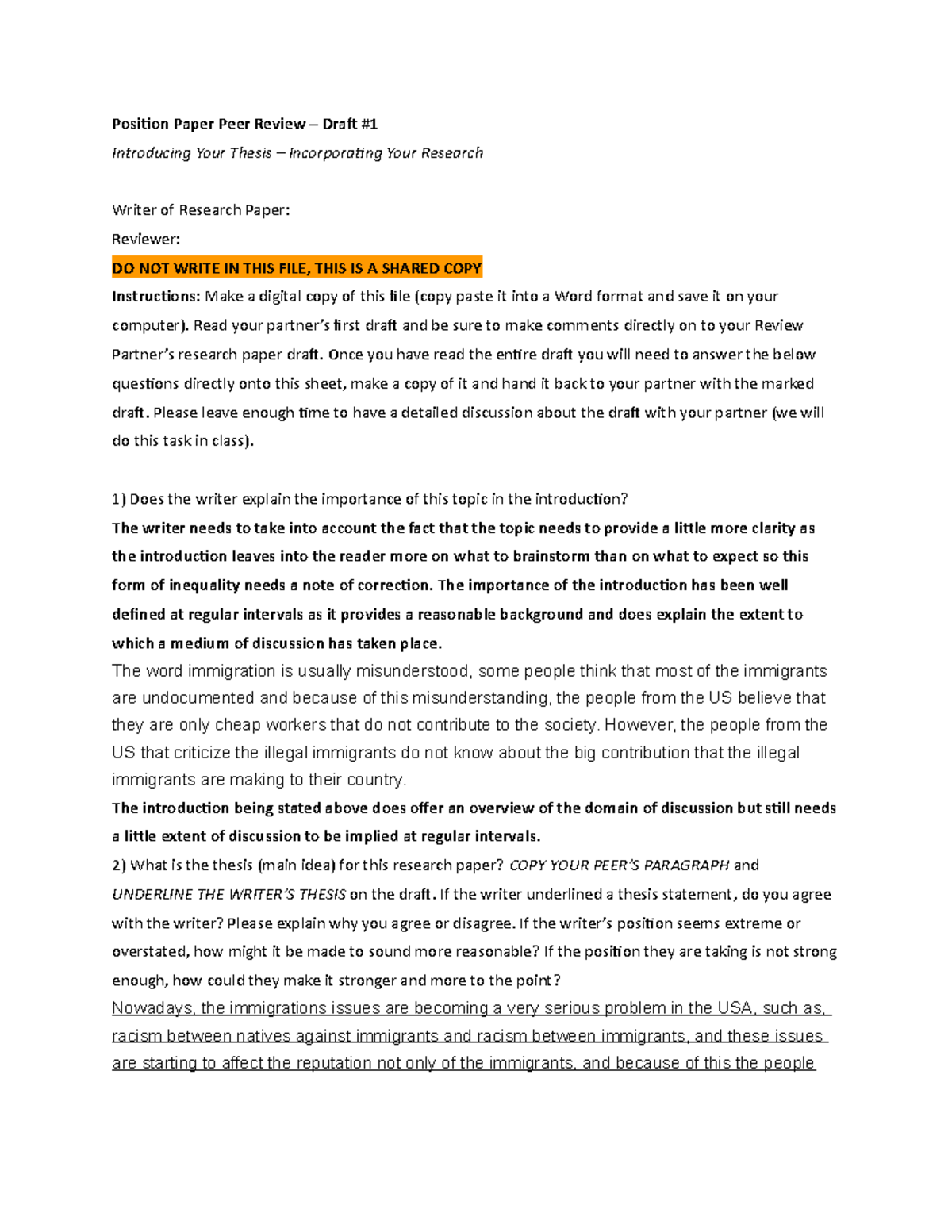 Peer Review Position Paper by Shazar KHAN - Position Paper Peer Review ...