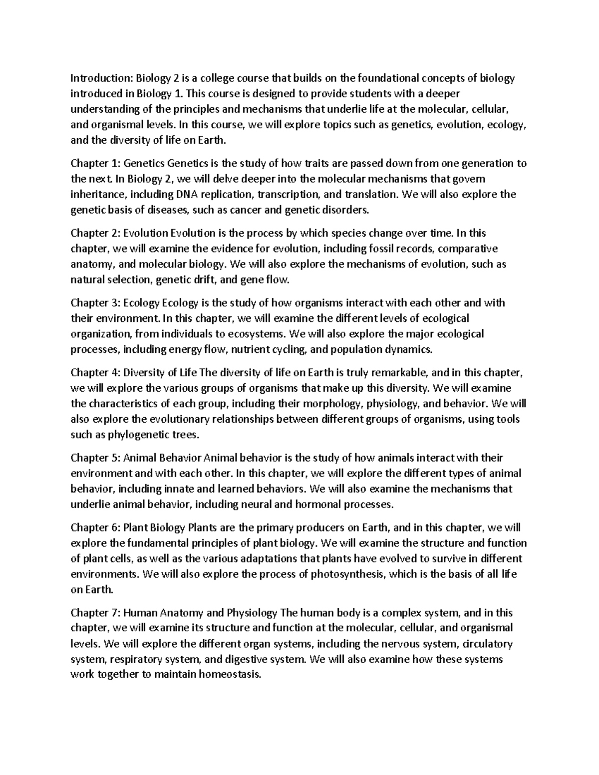 Bio - bio - Introduction: Biology 2 is a college course that builds on ...