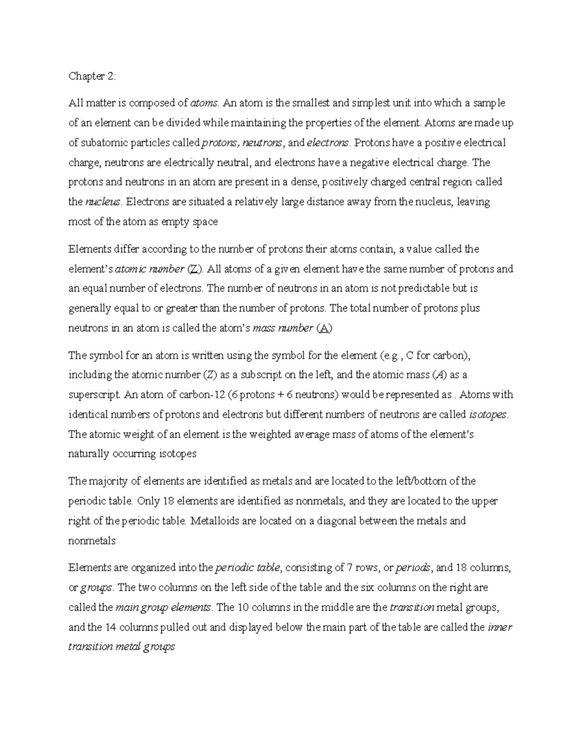 Chemistry Chapter 2 - Chapter 2: All matter is composed of atoms. An ...