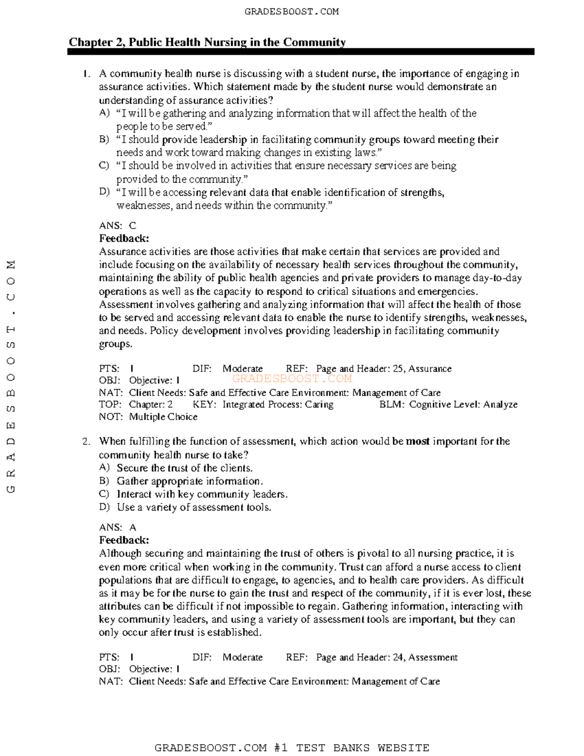 Chapter 2 - practice question - G R A D E S B O O S T. C O M Chapter 2, Public Health Nursing in ...