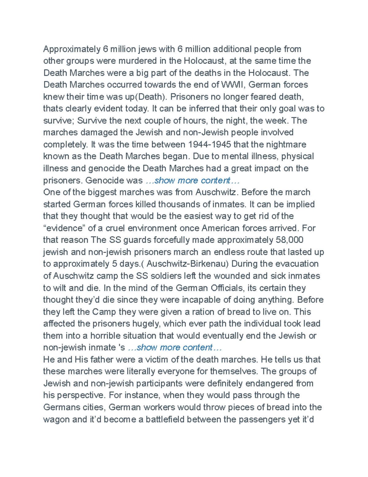 The Deaths Of The Death Marches In The Holocaust - ENGL 212 - Concordia ...