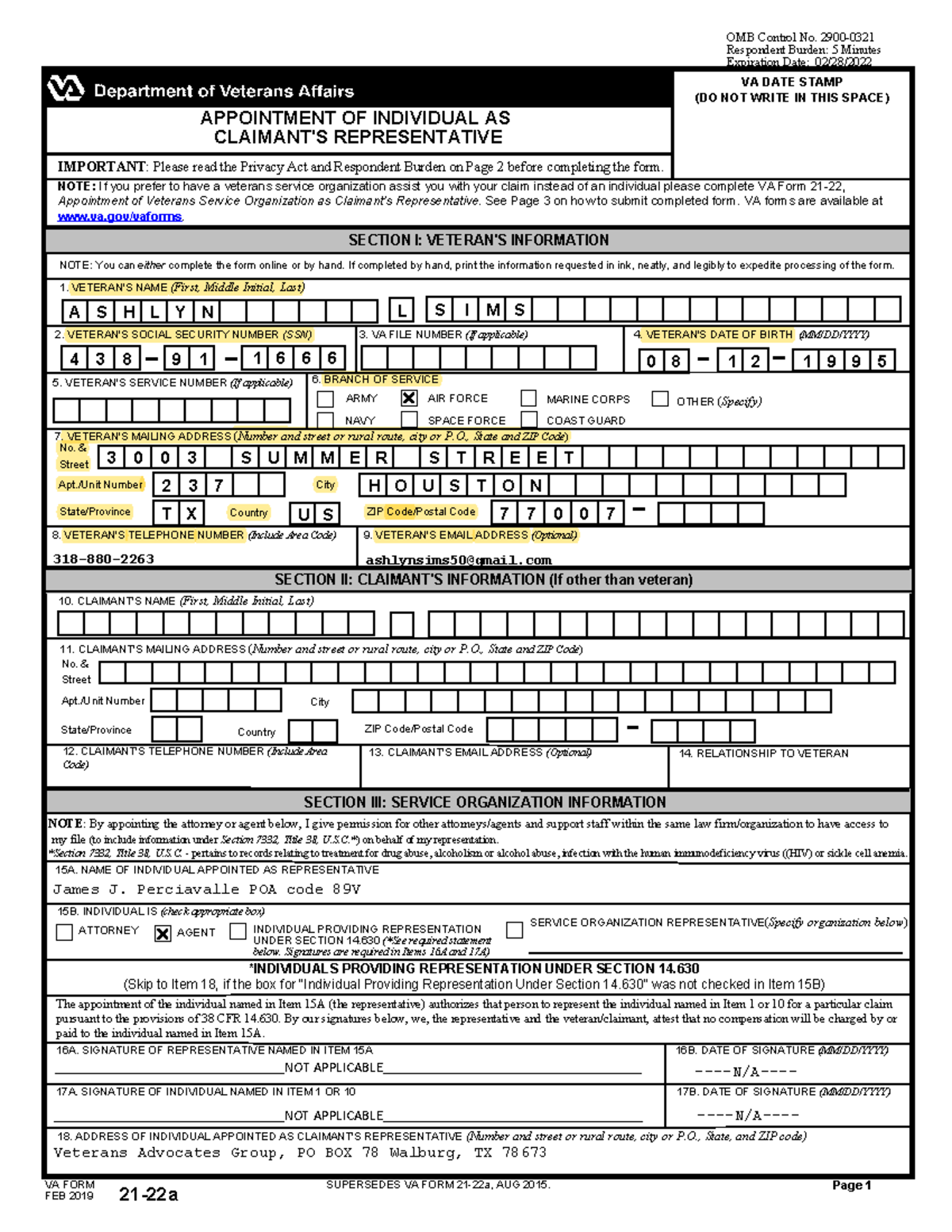 Highlighted 21-22a James J. Perciavalle 2022 - SECTION I: VETERAN'S ...