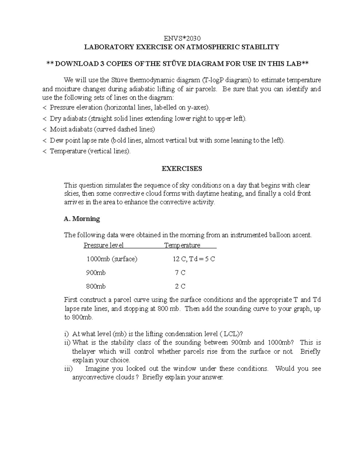 Lab 3 Assignment - description and questions - ENVS* LABORATORY EXERCISE ON ATMOSPHERIC ...