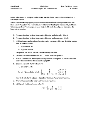 Algorithmik Uebungsblatt 2 - Algorithmik Übungsblatt 2 Prof. Dr. Daniel Gaida 27. Vereinfachen ...
