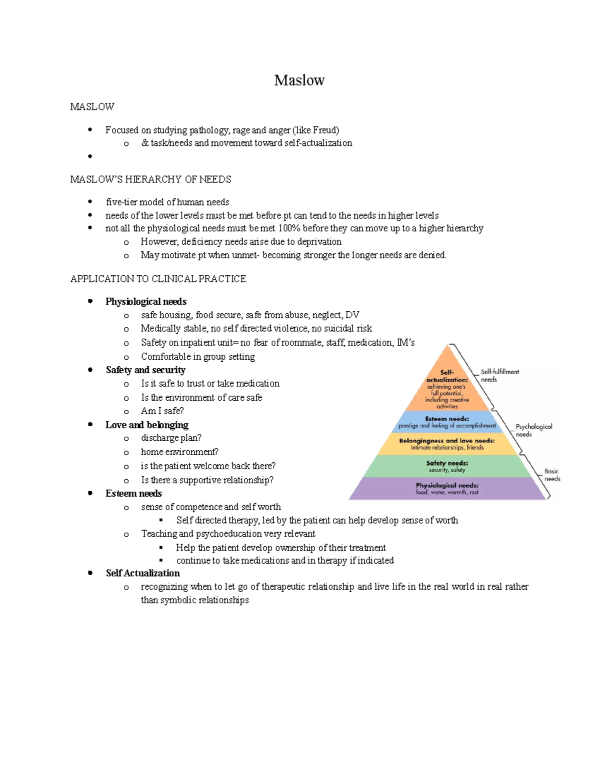 Maslow - Maslow MASLOW Focused on studying pathology, rage and anger ...