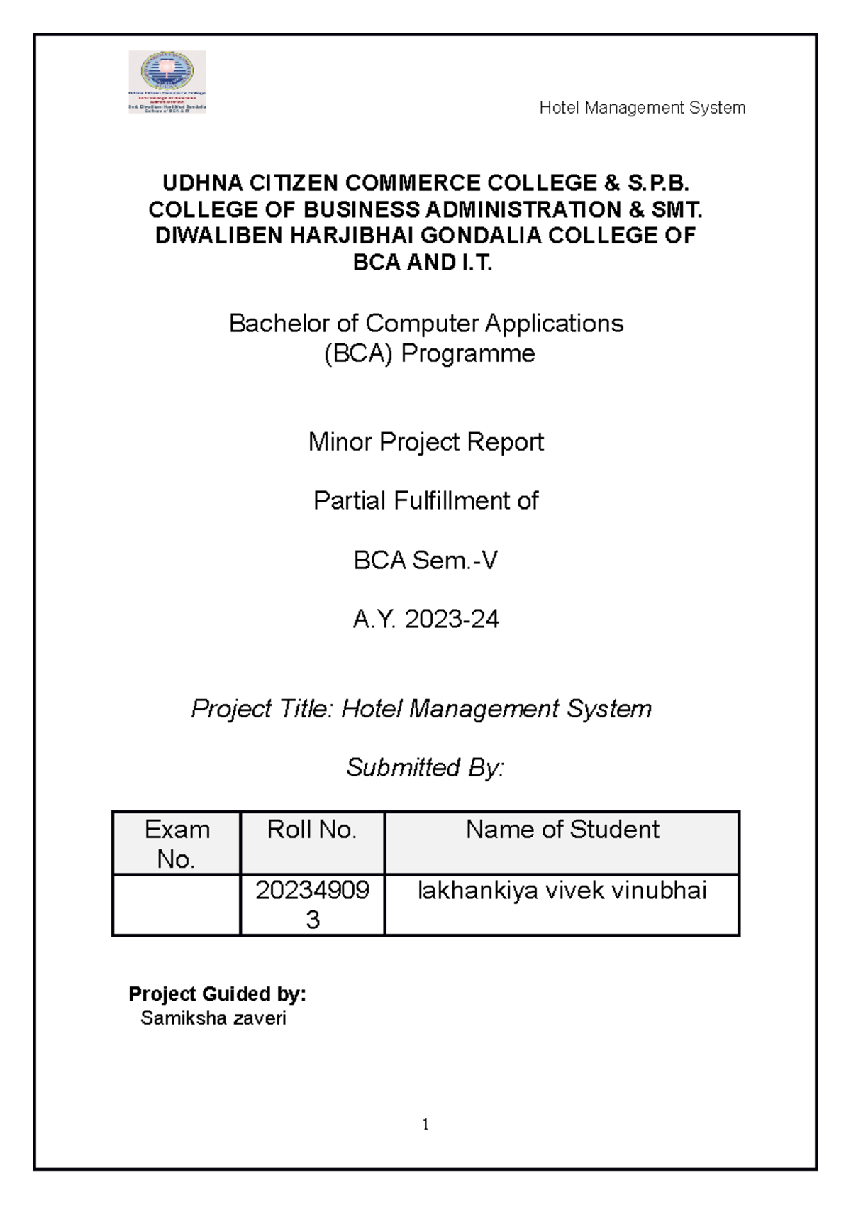 Udhana - Hotel Management System full documention - UDHNA CITIZEN ...