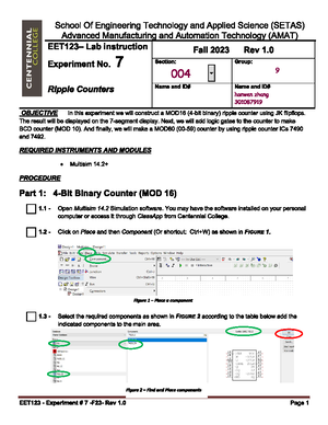 EET 123 Lab 1 - Centennial College - Centennial College ELECTRICAL ...