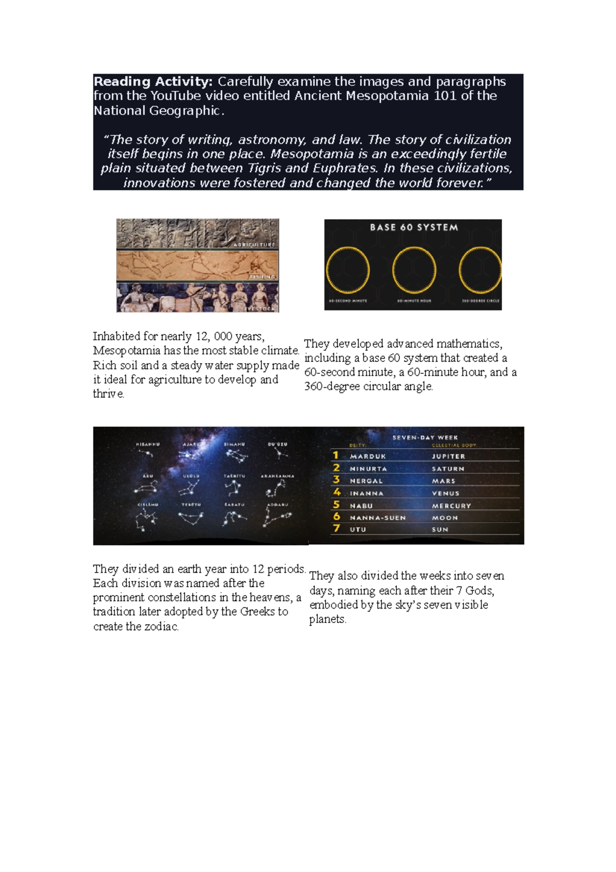 GE117 - Note - Reading Activity: Carefully examine the images and ...