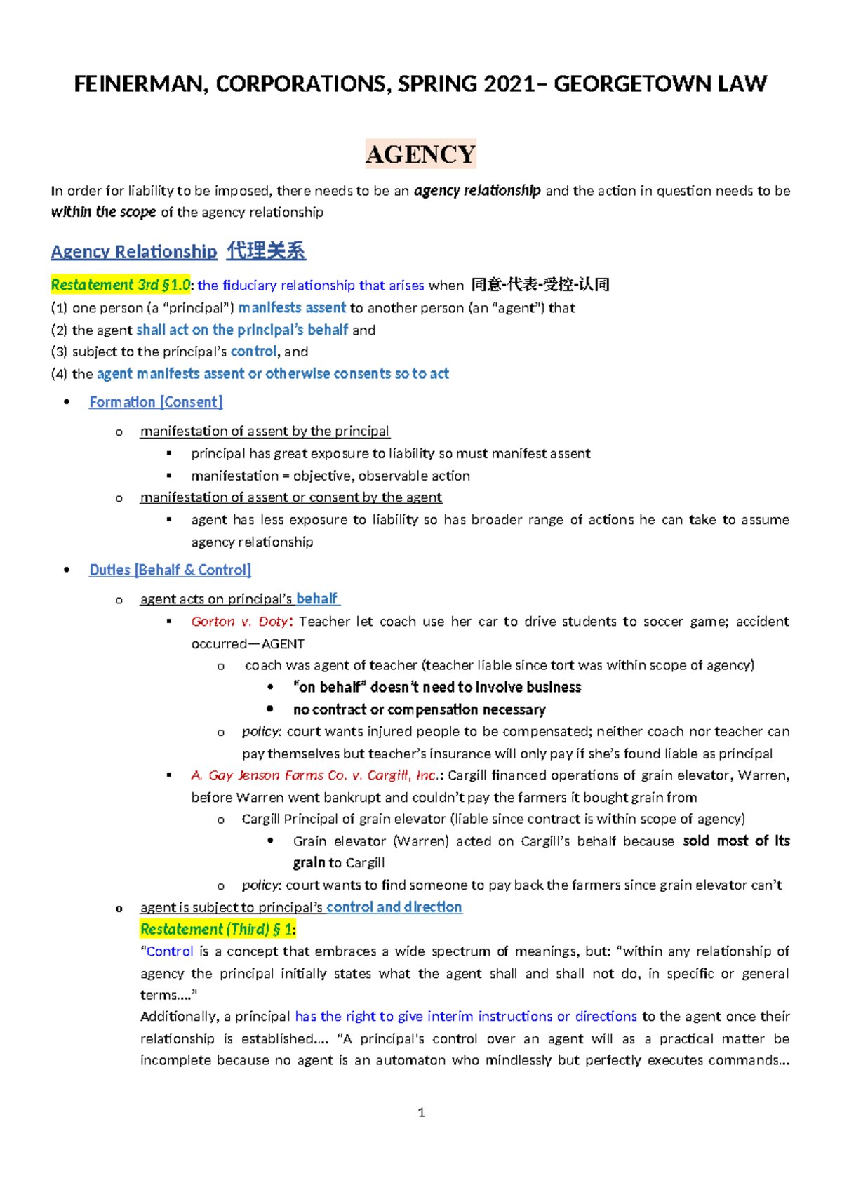 2021 LL.M. Corporations - Outline (Feinerman) - FEINERMAN, CORPORATIONS ...