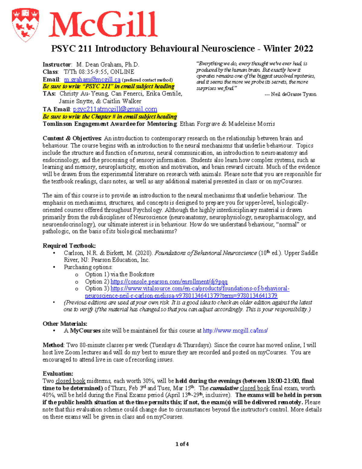 211 Syllabus- neuroscience - PSYC 211 Introductory Behavioural ...