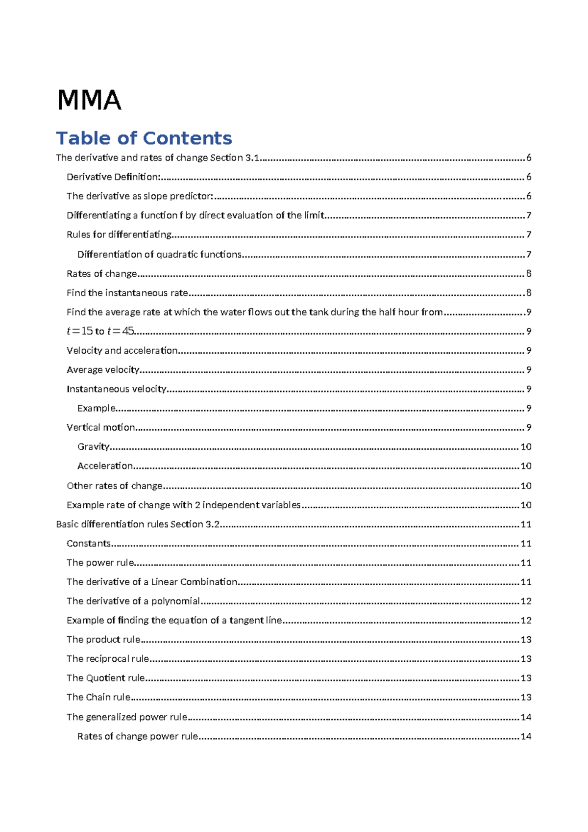 MMA Notes - Noter til hele kurset - MMA The derivative and rates of ...