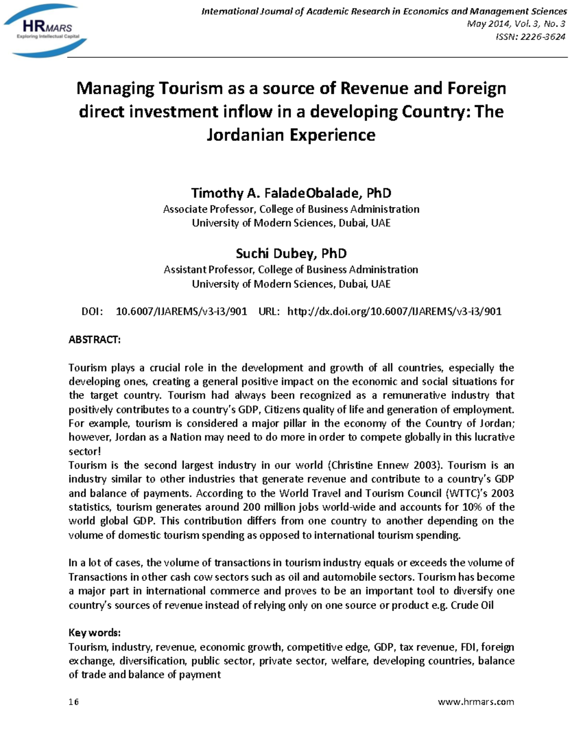 Managing Tourism as a source of Revenue and Foreign direct investment ...