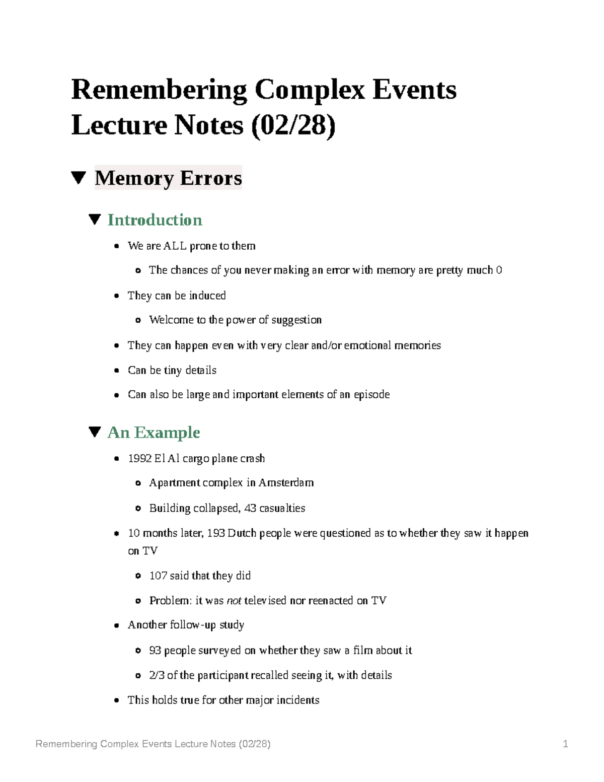 Remembering Complex Events Lecture Notes - Remembering Complex Events ...
