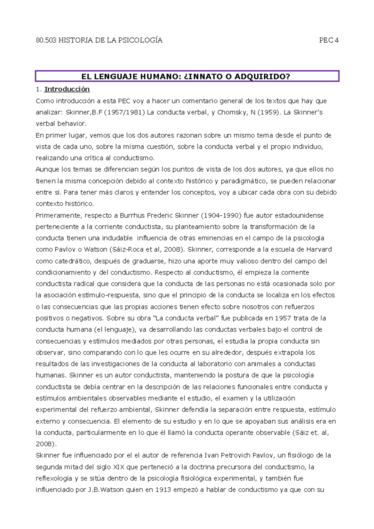 PEC 4. El lenguaje humano, ¿innato o adquirido? - EL LENGUAJE HUMANO ...