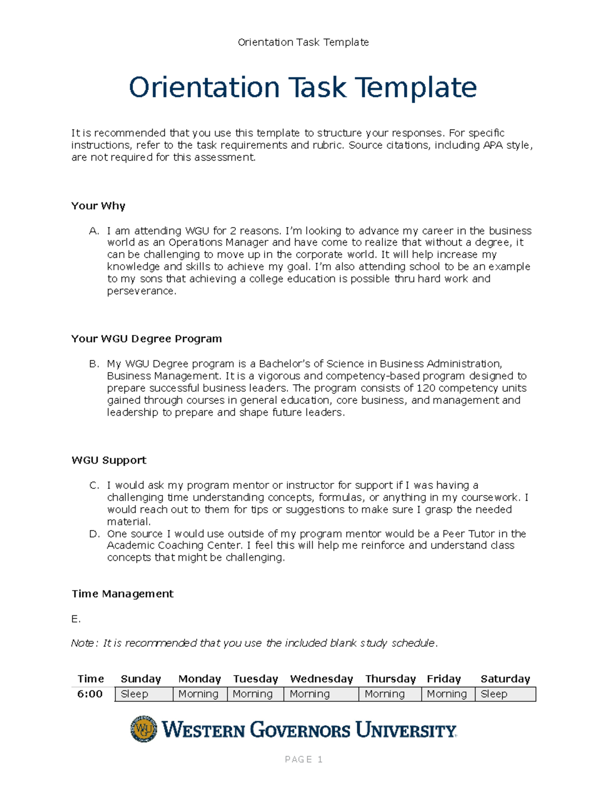 Orientation Task - For specific instructions, refer to the task ...