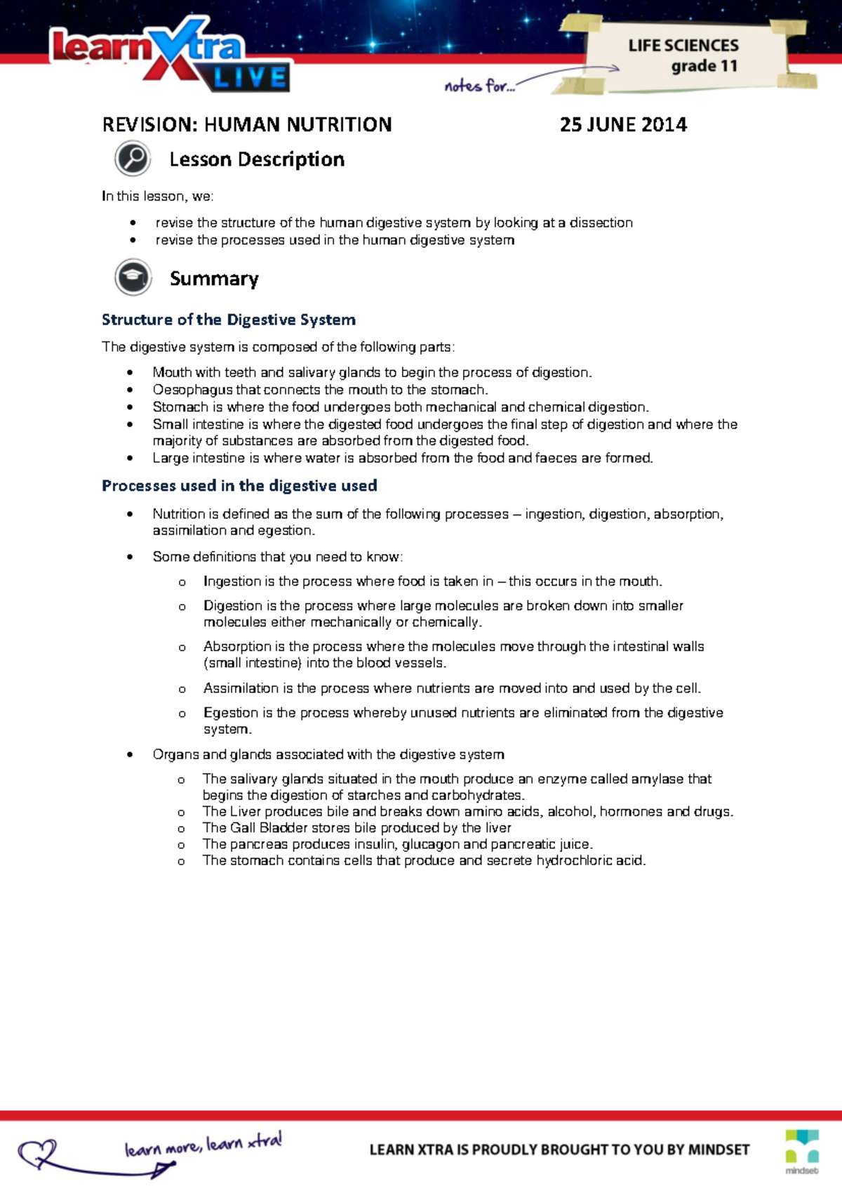 Human Nutrition Notes XL Notes - REVISION: HUMAN NUTRITION 25 JUNE 2014 ...