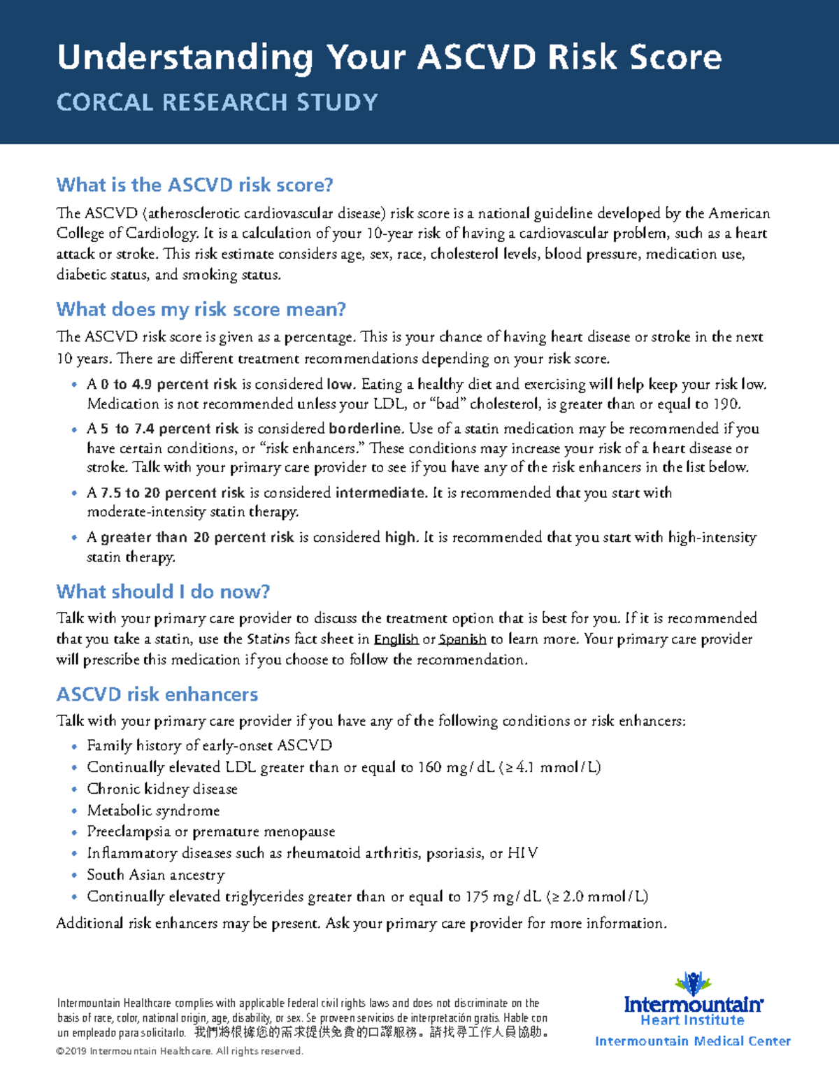 Ascvd Risk Score 062719 KRO - Heart Institute Intermountain Medical ...