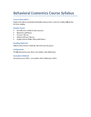 Economics Major Course Syllabi - Economics Major Course Syllabi ...
