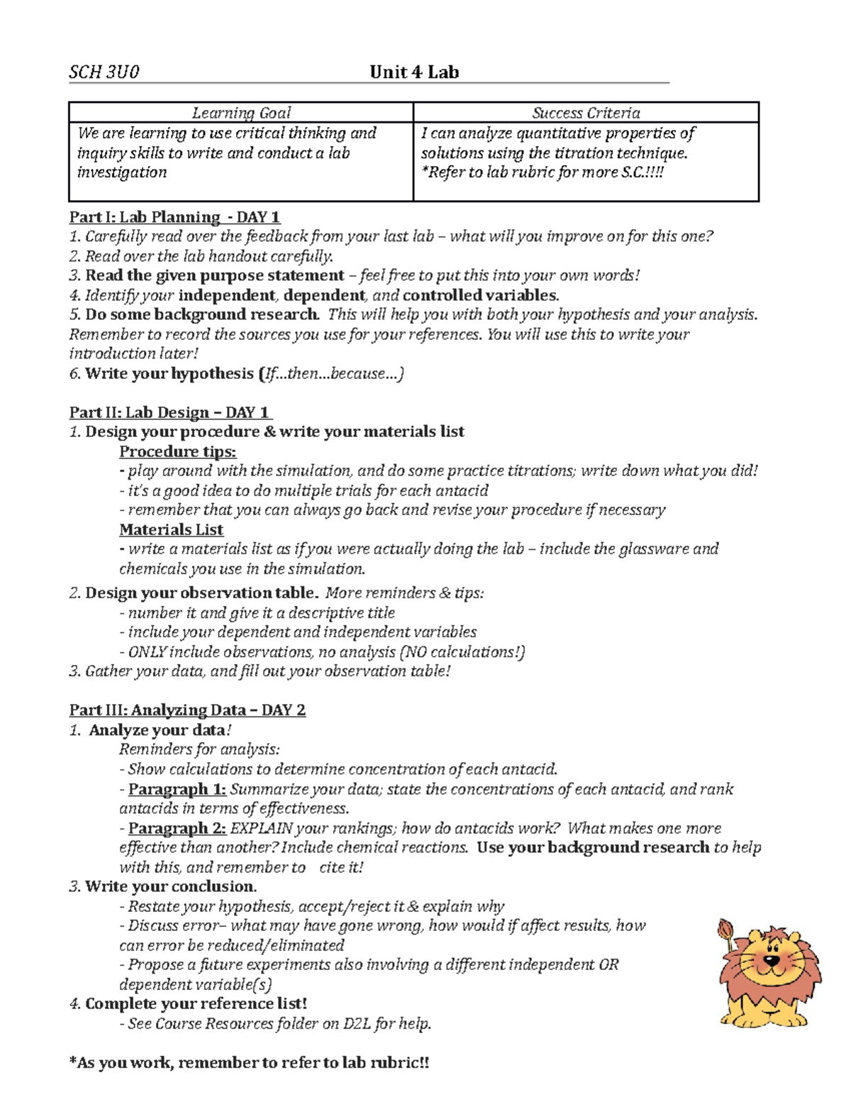 Physic Unit 4 Lab Planning outline description - SCH 3U0 Unit 4 Lab ...