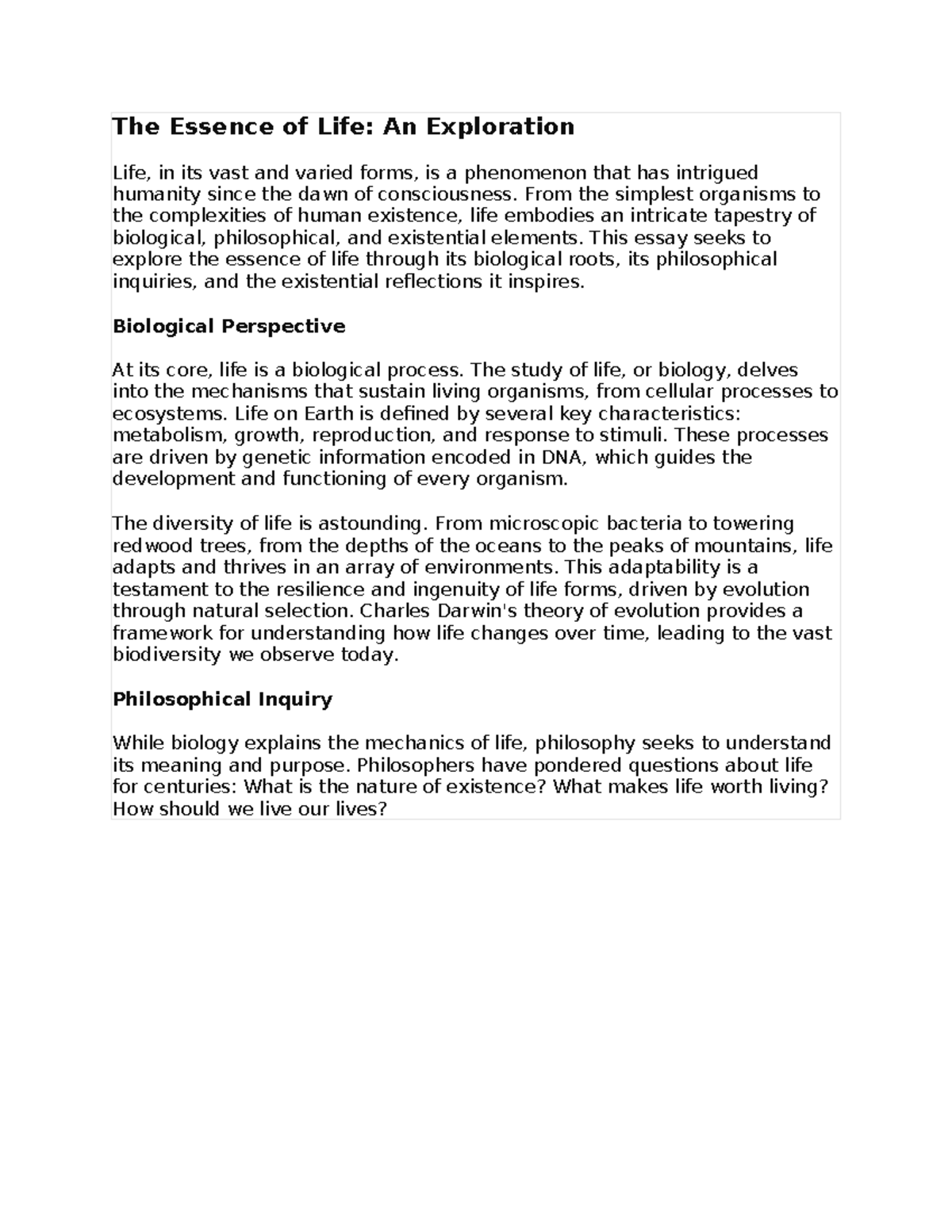 The Essay of life - The Essence of Life: An Exploration Life, in its ...