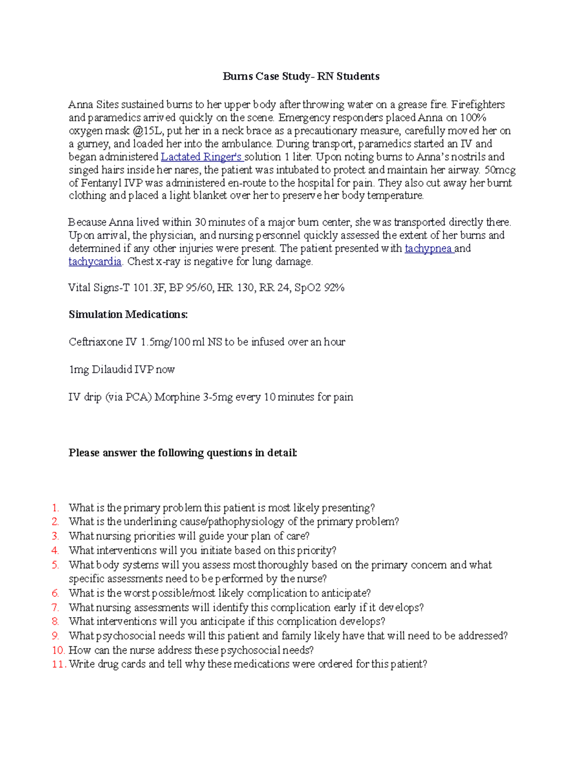 Burn Simulation Prework - Burns Case Study- RN Students Anna Sites ...