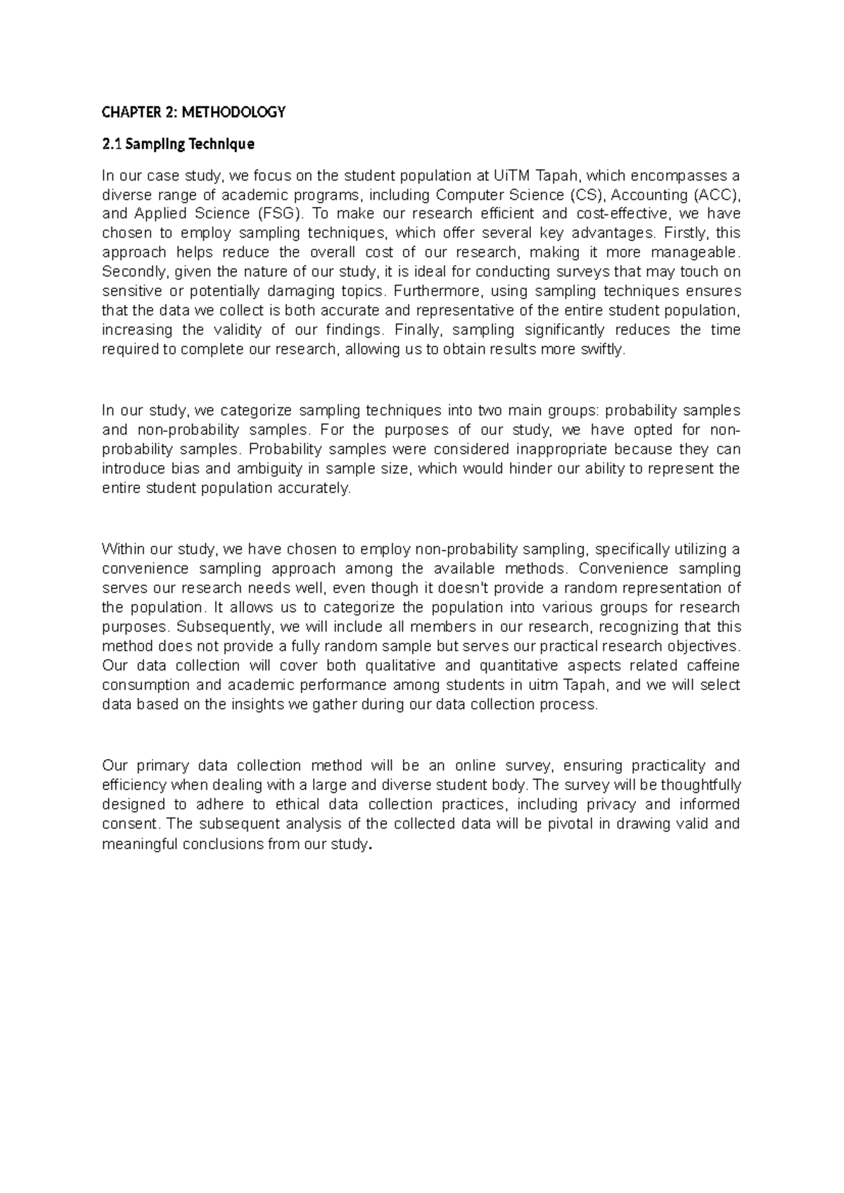 Sampling technique latest - CHAPTER 2: METHODOLOGY 2 Sampling Technique ...