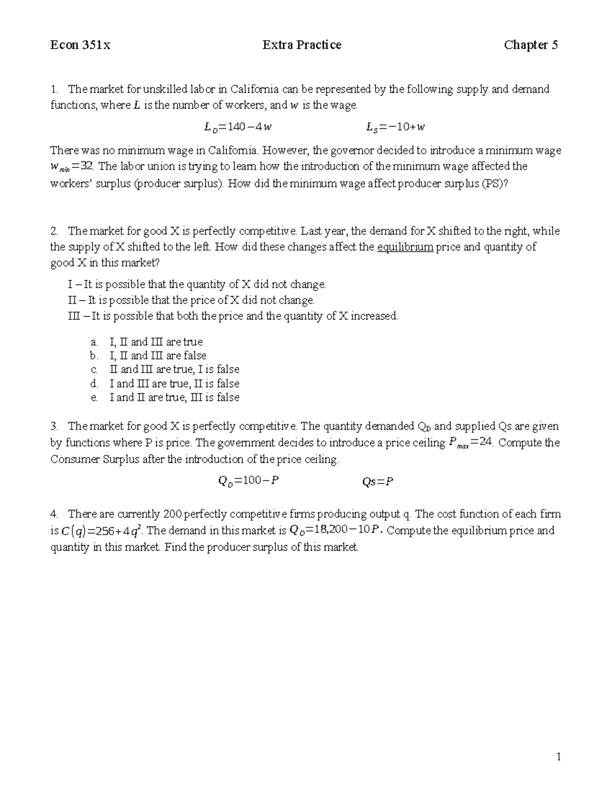 Extra Practice 5 edit - Tagged - Econ 351x Extra Practice Chapter 5 The market for unskilled ...