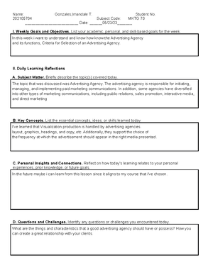 Weekly Learning Journal - Name ...