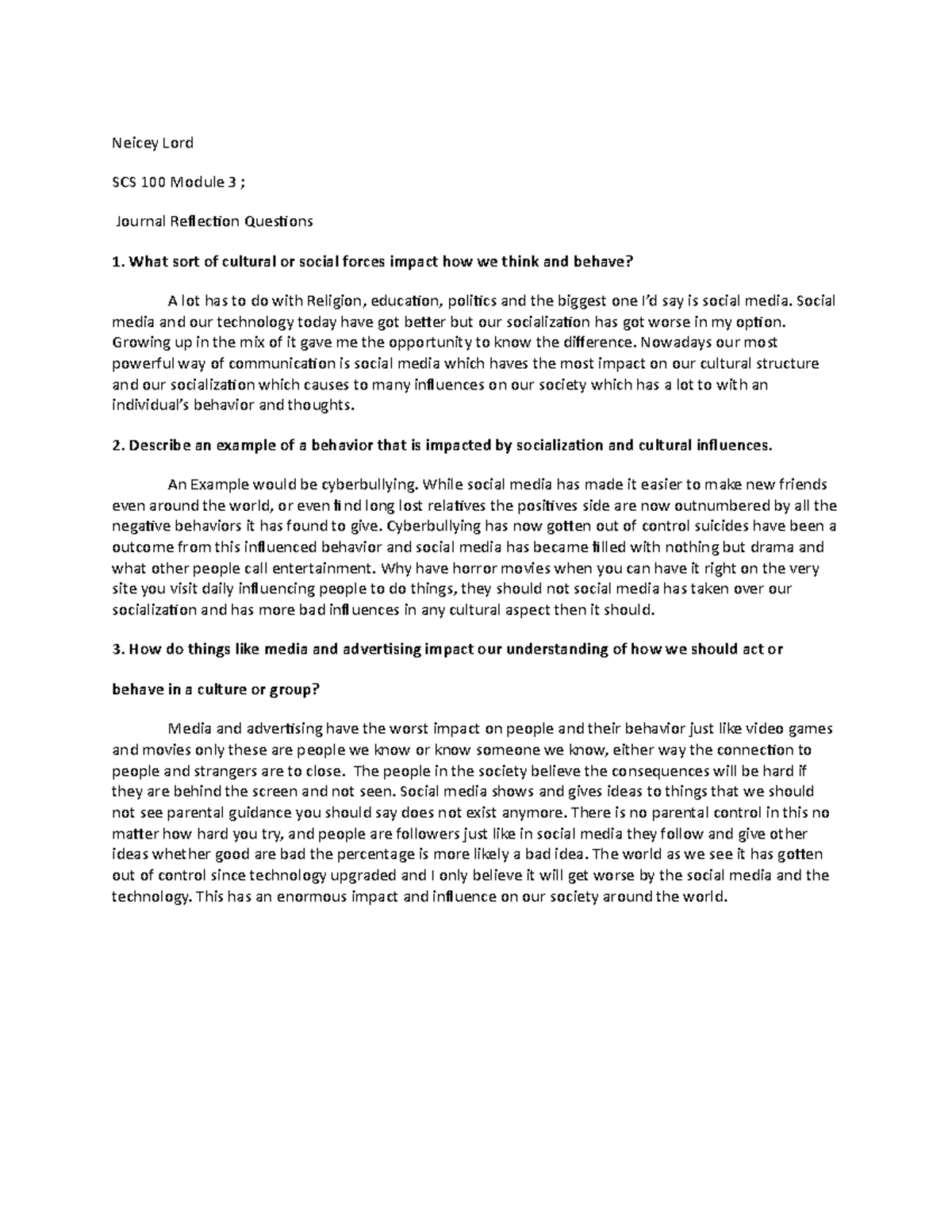 Module 3 journal - IDS100 - Neicey Lord SCS 100 Module 3 ; Journal ...