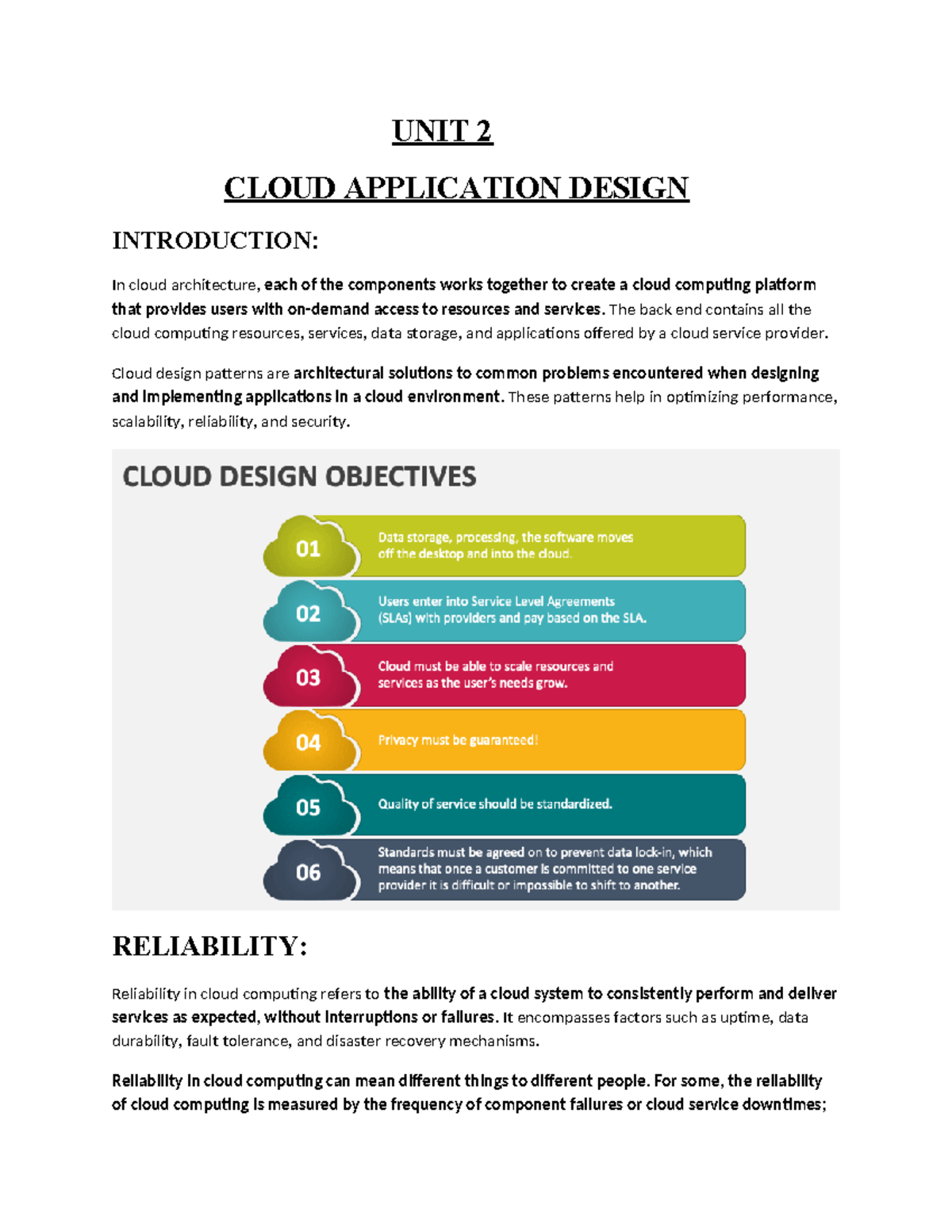 UNIT 2 - REFER - UNIT 2 CLOUD APPLICATION DESIGN INTRODUCTION: In cloud architecture, each of ...