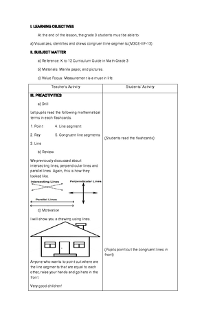 Algebraic Expression Lesson Plan - I. LEARNING OBJECTIVES At the end of ...